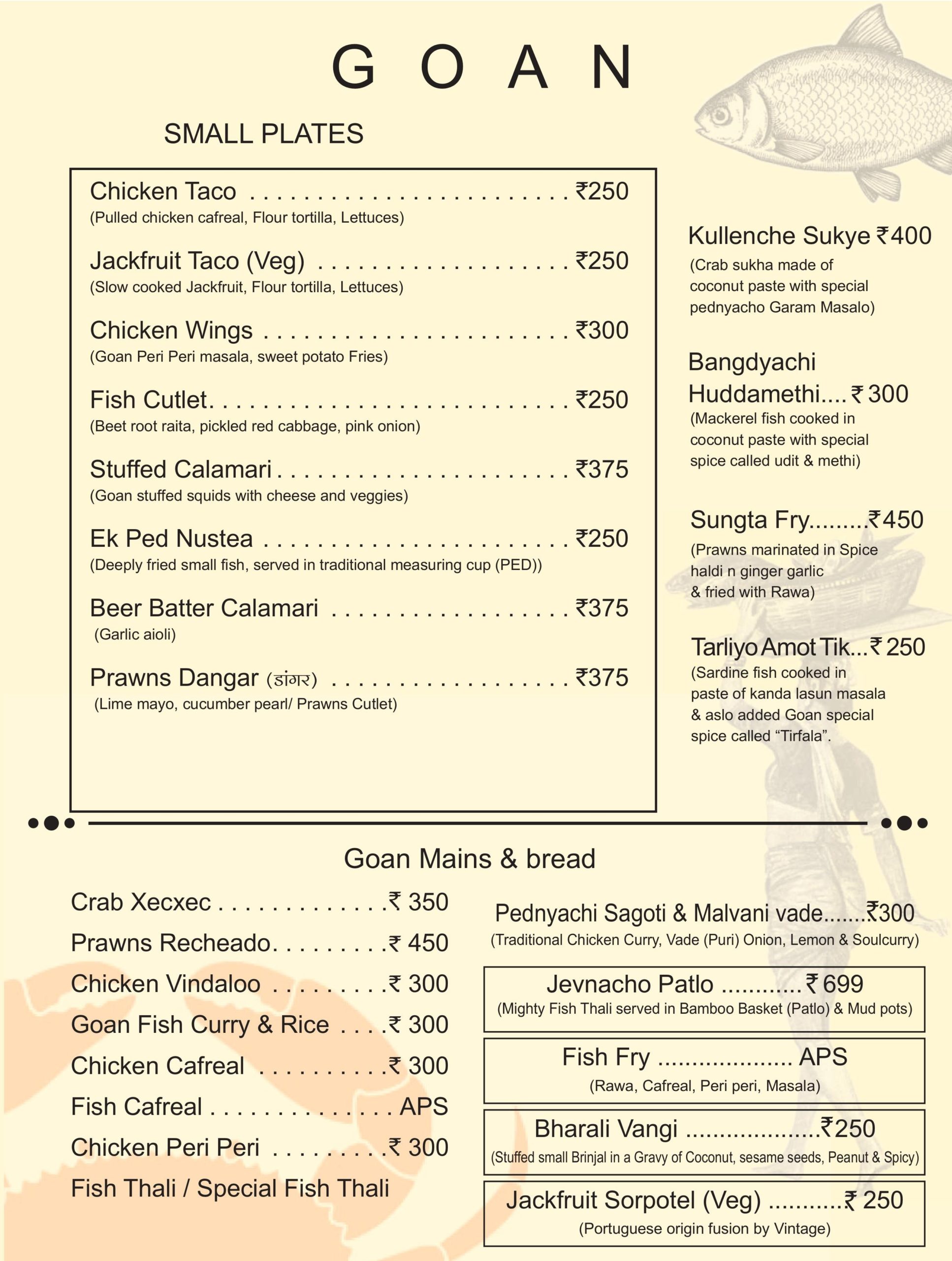 Menu - Vintage Restaurant Goa