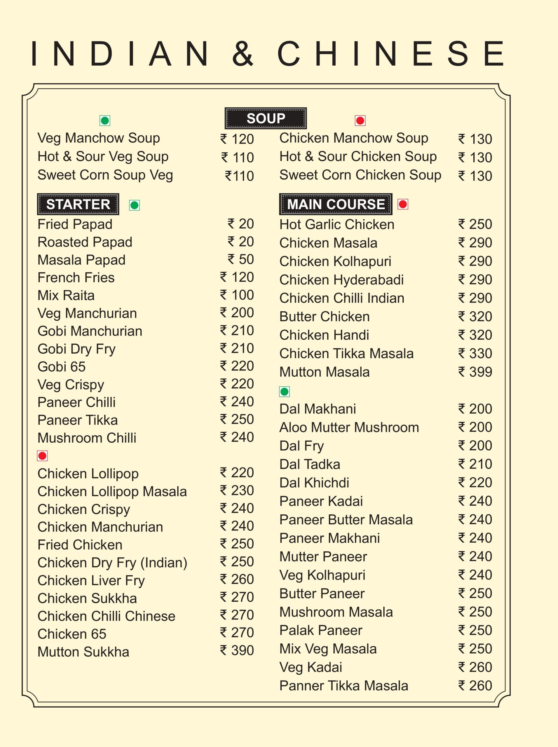 Menu - Vintage Restaurant Goa